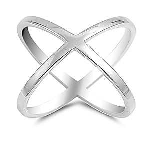 Criss Cross Polished Shiny Ring New .925 Sterling Silver Band Size 11
