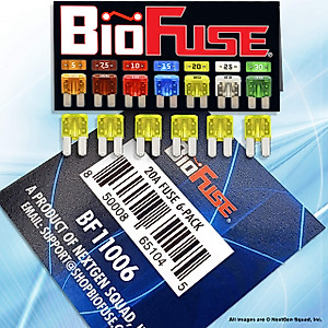 BioFuse Micro2 APT ATR 6-Piece 20A Automotive Car Fuses (Set of 6 Micro 2 Blade Fuses) Transparent and Clearly Marked