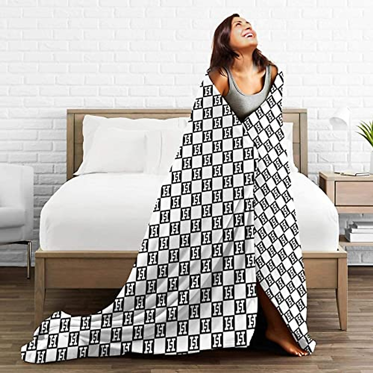 DPFQSKY Luxurious Plaid H Blanket for Bed Sofa- Funny H&$ Checkered Cozy Blanket Warm Bed Blanket- Super Soft Warm Flannel Throw Blanket- 60"X50"Black