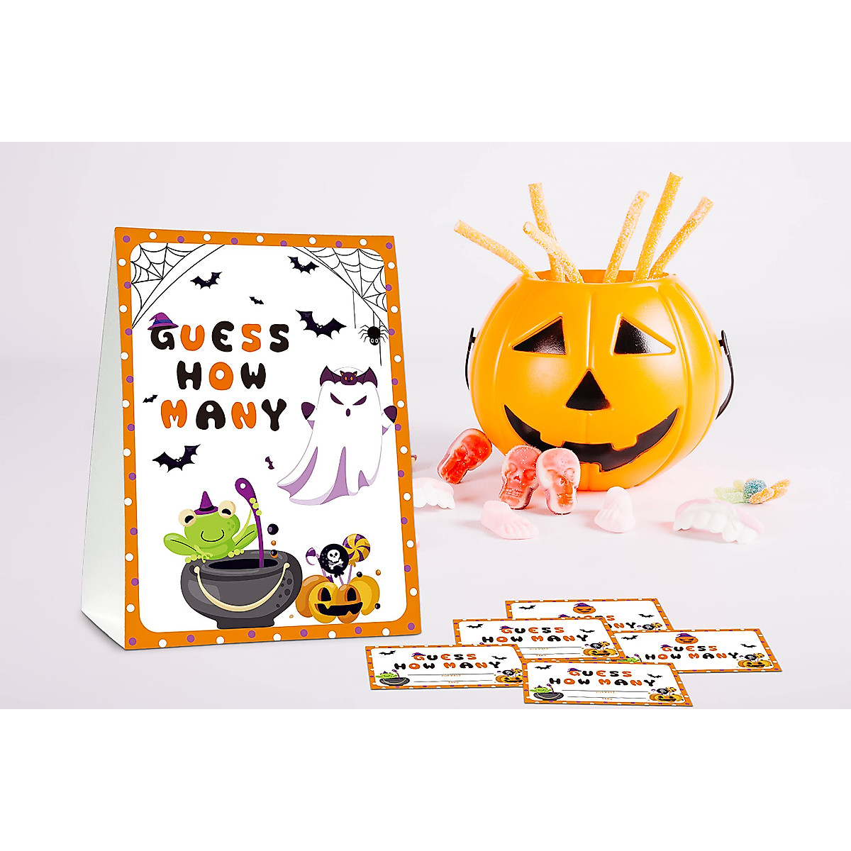 Halloween Bridal Shower Game Sign and Card, Halloween Guess How Many Party Game Set, 1 Sign With 50 Guess Tickets –LK-014