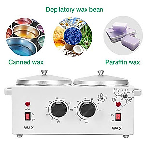 Double Wax Warmer, Professional Electric Wax Heater Hair Removal Dual Parrafin Adjustable Temperature Machine Facial Skin Equipment SPA Hair Removal Tool (White)