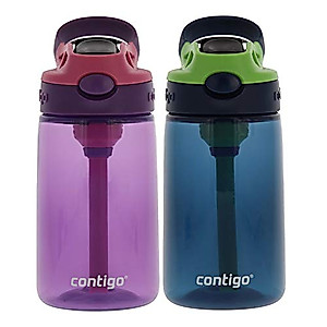 Contigo Kids Water Bottle, 14 oz with Autospout Technology – Spill Proof, Easy-Clean Lid Design – Ages 3 Plus, Top Rack Dishwasher Safe – Eggplant Punch & Blueberry Green Apple