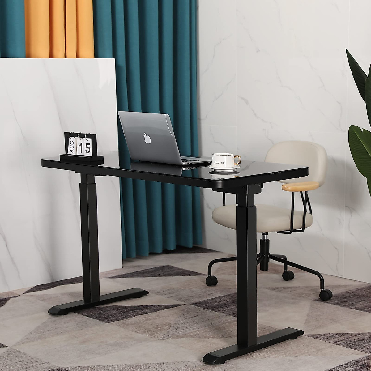 AIMEZO Standing Desk with Drawer Ergonomic Tempered Glass Electric Sit-Stand Height Adjustable Computer Workstation,with Touchscreen Controller&Wireless Charging &USB Port, and Power Strip