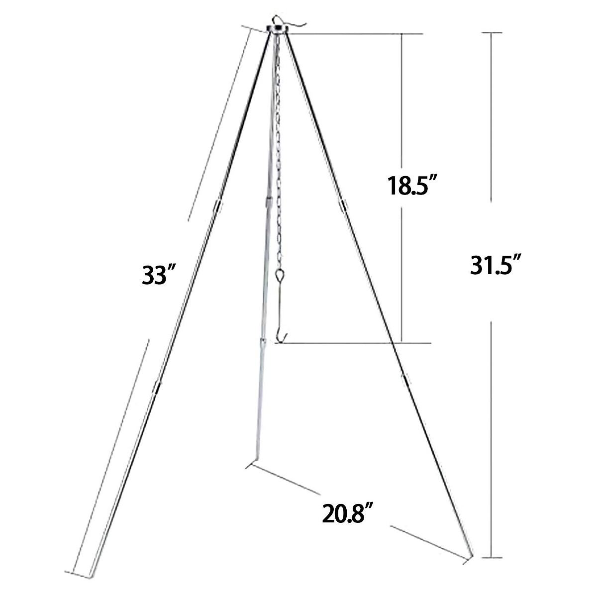 Sutekus Camping Tripod Camp Fire Tripod Portable Campfire Cooking Dutch Oven Tripod and Lantern Hanger silver
