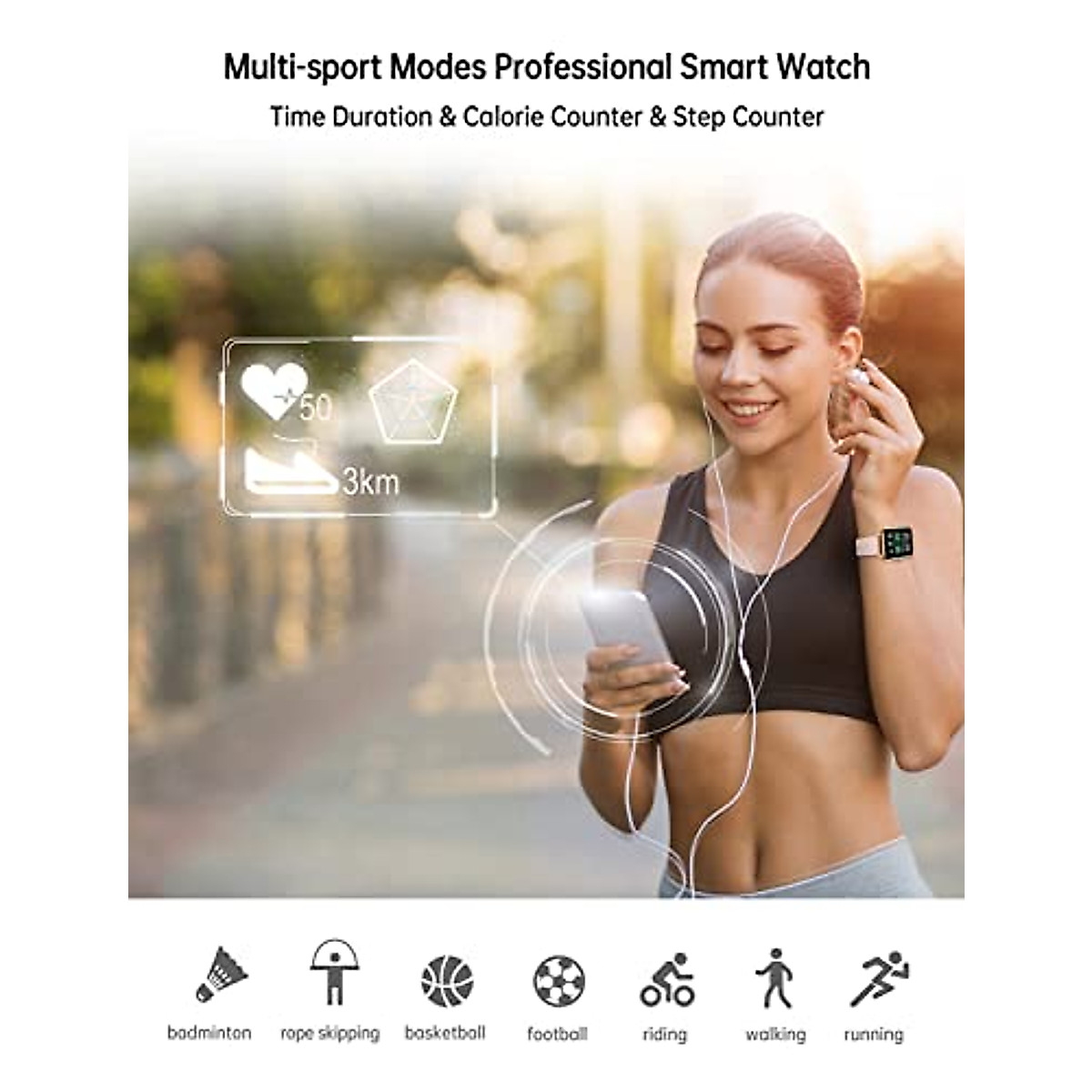 Popglory Smart Watch, Smartwatch with Blood Pressure, Blood Oxygen Monitor, Fitness Tracker with Heart Rate Monitor, Full Touch Fitness Watch for Android & iOS for Men Women