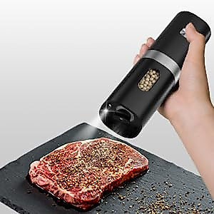Syaws Electric Pepper and Salt Grinder 1 Pack,Battery Powered Pepper Grinders,Automatic Pepper Mill with LED Light,Adjustable Coarseness One-Hand Operation(Single Black-Battery Operated)