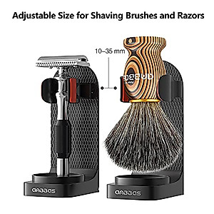 2IN1 Shaving Brush with Holder Set,Anbbas Synthetic Badger Brush with Wood Handle,Black ABS Wall Mounted Adjustable Shaving Stand for Most Wet Shave Brushes
