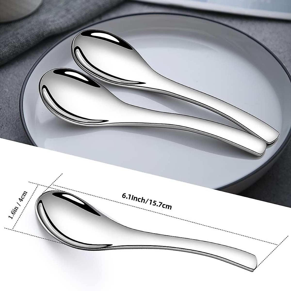 Soup Spoons,4 Pieces Stainless Steel Asian Soup Spoon 6.3 Inch Heavy-Weight Short Handle Ramen Spoons,Thickened Spoons Silverware for Christmas, Thanksgiving Day, Housewarming.