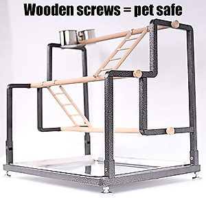 Bird Playground, Playstand for Small to Large Birds with Collapsible Metal Frame, Heavy Duty Quick-Install No Tool Request, 4 Standing Perch, 2 ladders and 2 Bird Cups