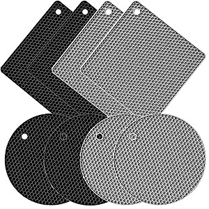 Silicone Trivet Mats, Pot Pads Silicone Pot Holders for Hot Pan Heat Resistant and Anti Slip, Easy to wash and Dry, 8 Pack Black & Gray(4 Squared + 4 Round Mats)