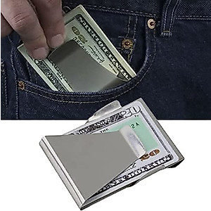 LEEMASING Slim Clip Double Sided Money Clip Credit Card Holder Wallet Stainless Steel For Husband Dad Wife (Silver)