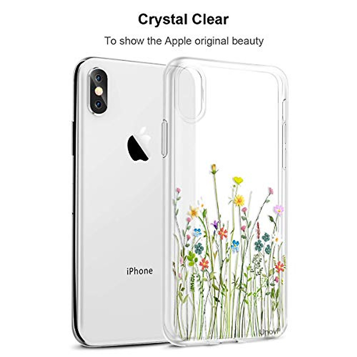 Unov Case Compatible with iPhone Xs Max Case Clear with Design Slim Protective Soft TPU Bumper Embossed Pattern Protective 6.5 Inch (Flower Bouquet)