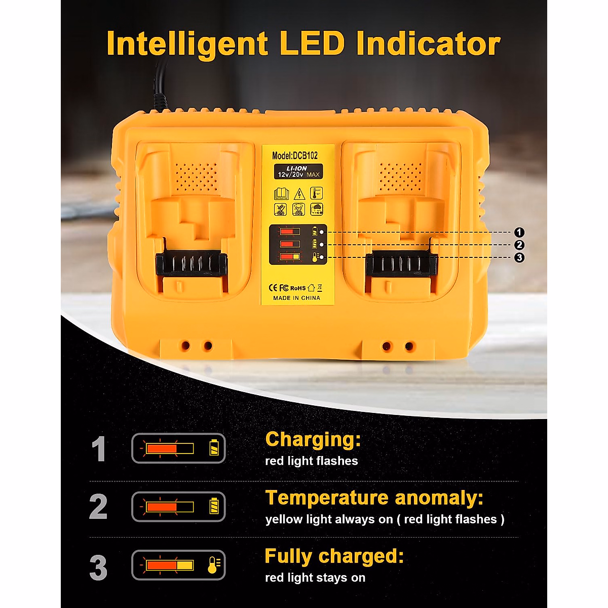 DCB102 Battery Charger Replacement for Dewalt Battery Charger Compatible with Dewalt 12V 20V Max Lithium Battery (Include 2Pack Battery)