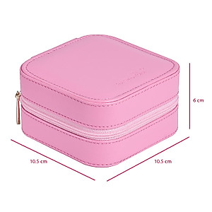 Luxury Leather Travel Jewelry Box for Women Mini Organizer Small Jewelry Portable Travel Case for Rings Earrings Necklace Multifunctional Storage Mother's Day Gift Women Wife Daughter Gift (PINK)