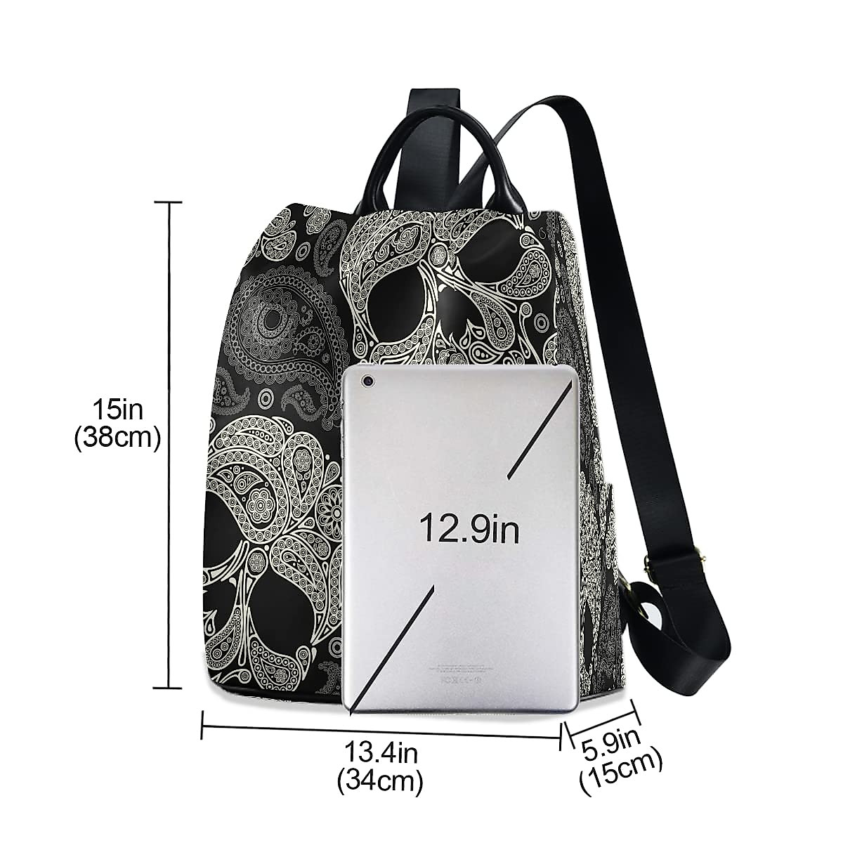 ALAZA Sugar Skull Paisely Flower Women Backpack Anti Theft Back Pack Shoulder Fashion Bag Purse