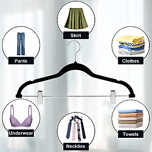 30 Pack Velvet Hangers with Clips - POZEAN Velvet Pants Hangers Skirt Hangers Felt Hangers Space Saving for Pants, Skirts, Jeans, Shorts, Kids Clothes and More(Black)