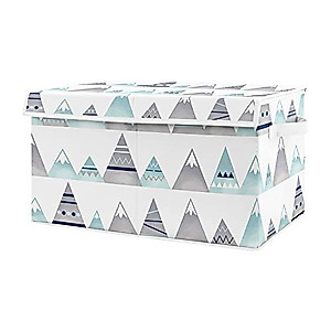 Sweet Jojo Designs Watercolor Mountains Boy or Girl Small Fabric Toy Bin Storage Box Chest For Baby Nursery or Kids Room - Navy Blue, Aqua and Grey Aztec
