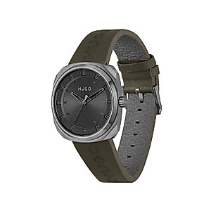 HUGO #Shrill Men's Quartz Stainless Steel Case and Leather Calfskin Strap Watch, Color: Green (Model: 1530307)