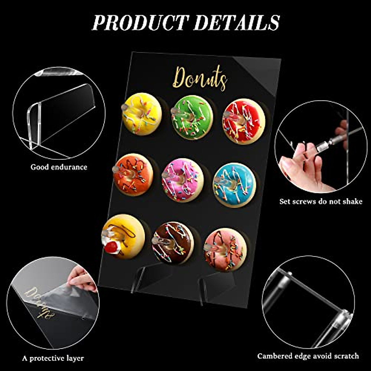 2 Pack Donut Stand Donut Display Wall Stand for Dessert Table Clear Acrylic Donut Holder Stand for Wedding Birthday Treat Holiday Gathering Party (13.78 x 9.84 Inch)