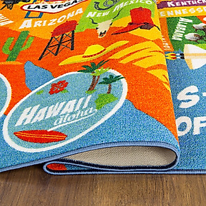 KC Cubs Playtime Collection USA United States Map Educational Learning & Game Area Rug Carpet for Kids and Children Bedrooms and Playroom (5'0" x 6'6")