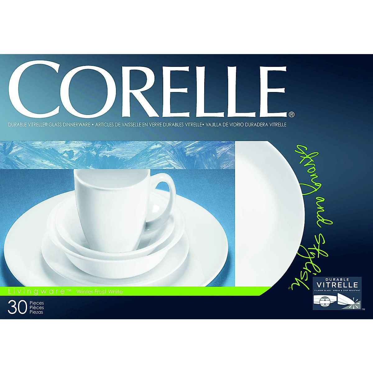 Corelle Livingware Winter Frost White 30-Piece Dinnerware Set, Service for 6