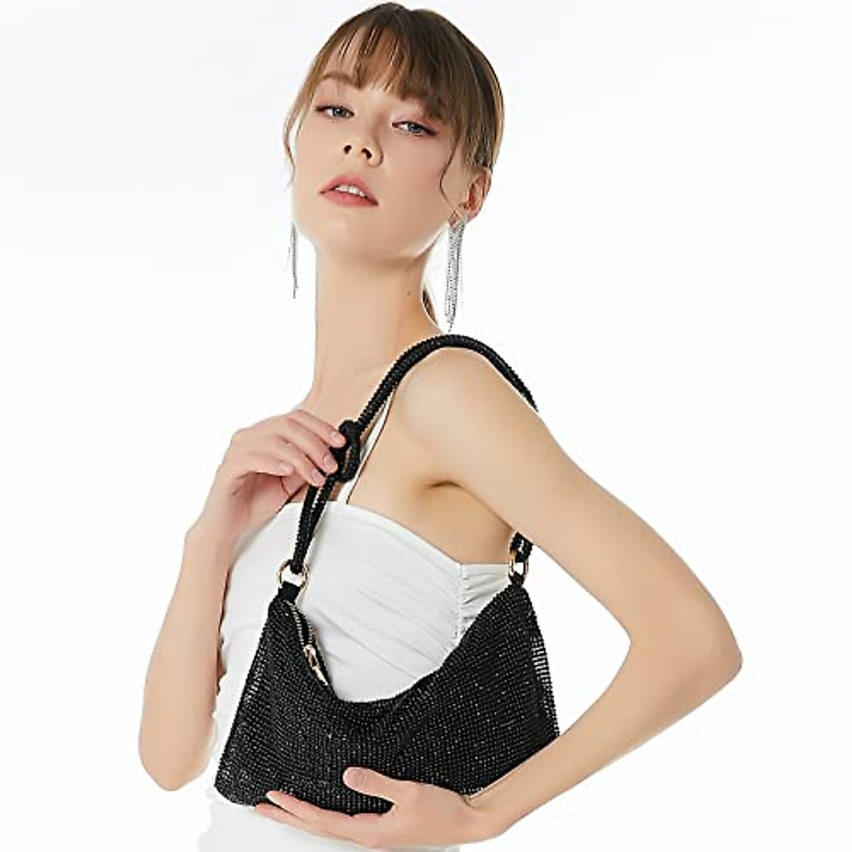 Rumdin Rhinestone Purse Chic Rhinestone Clutch Bag Black Women's Evening Handbags Sparkly Purse Hobo Bags for Women