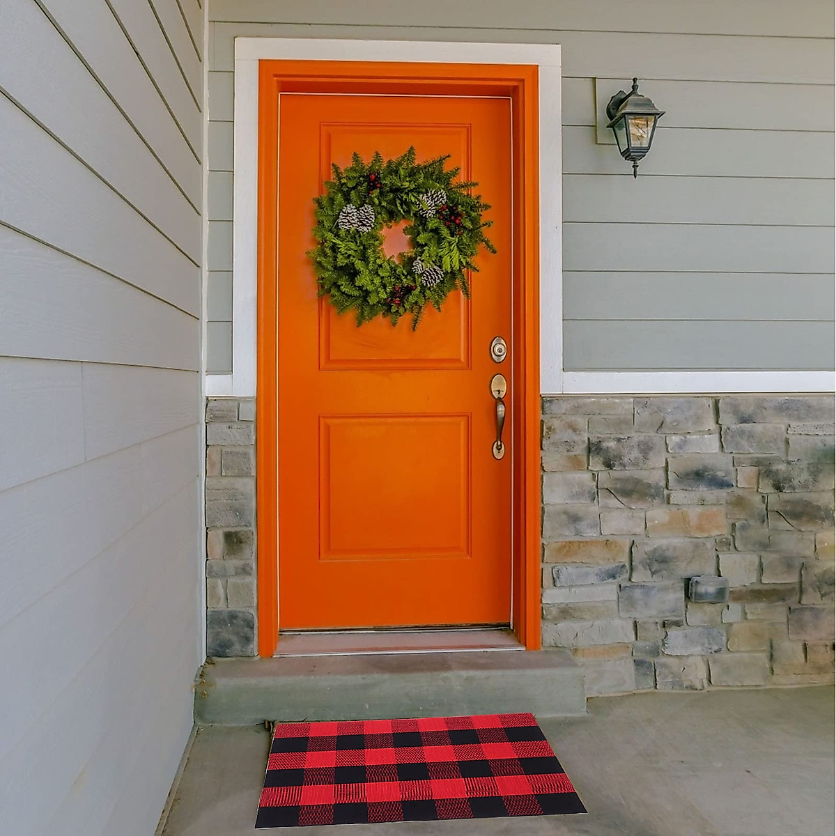 Beupy Black & Red Christmas Door Mat Buffalo Plaid Doormat 18 x 29'' Winter Holiday Non-Skid Floor Mat Switch Mat Indoor Outdoor Home Garden Easy to Clean Low Profile Mat