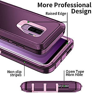 Mieziba for Galaxy S9 Case, Heavy Duty Shockproof Dust/Drop Proof 3 Layer Full Body Protection Rugged Durable Cover Case for Galaxy S9, Purple/Pink