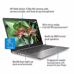 HP Newest Chromebook Laptop, 14" FHD Touchscreen, AMD Athlon Silver 3050C Processor, 4GB RAM, 64GB eMMC Storage, Webcam, Fingerprint Reader, Wi-Fi 6, Bluetooth, Chrome OS, Mineral Silver