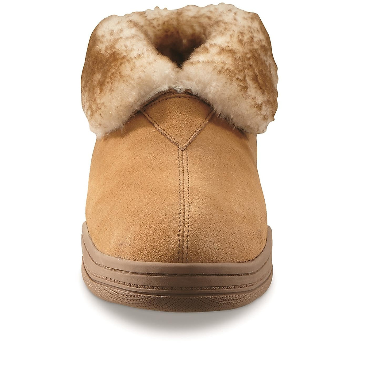 Guide Gear Men’s Bootie Slippers, Suede Soft Cushioned Bedroom House Shoes with Rubber Sole and Wool Blend Lining for Indoor Outdoor Use Chestnut 11D (Medium)