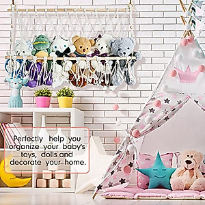 Stuffed Animal Storage Stuffed Animal Hammock Macrame Toy Hammock with LED Light for Neatly Store Animals and Plush Toys in Room for Hanging Stuff Animals for Nursery Play Room Bedroom (White)