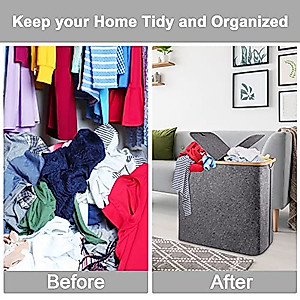 SUPDEJA Double Laundry Hamper with Lid, 100L Large Laundry Hamper 2 Section with Removable Laundry Bags, 2 Dividers Dirty Clothes Basket with Handles Collapsible Foldable Laundry Baskets with Lid