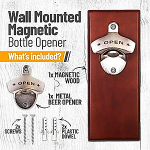 Gifts for Men Dad, Magnetic Bottle Opener - Wall Mounted Beer Opener with Auto-Catch Function - Refrigerator Mount or Install on Brick, Cement, Wood and Metal Wall - Great Gifts for Men Dad Husband