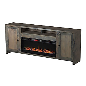 Bridgevine Home Rustic Joshua Creek Fireplace TV Stand Entertainment Center, Accommodates TVs up to 95 Inches, Fully Assembled Knotty Alder Solid Wood, 83 Inches, Barnwood Finish