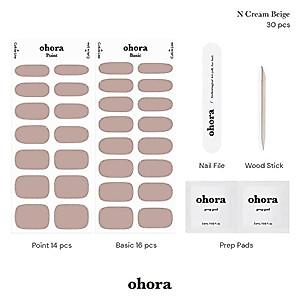 ohora Semi Cured Gel Nail Strips (N Cream Beige) - Works with Any Nail Lamps, Salon-Quality, Long Lasting, Easy to Apply & Remove - Includes 2 Prep Pads, Nail File & Wooden Stick - Beige