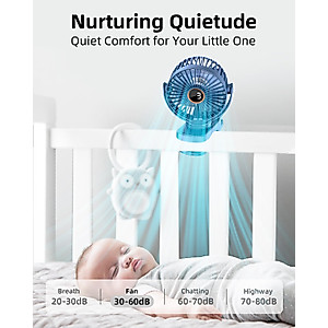 buywoo Portable Desk Fan, Battery Powered Stroller Fan With Strong Clamp Grip, 360° Rotation, 3-Speed & LED Display, Small Rechargeable Personal Clip On Fan For Bedroom, Office, Gyms, Blue