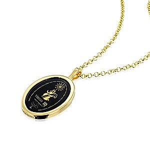 Gold Plated Silver Virgo Necklace Zodiac Pendant Gift for Women Birthday Jewelry 23rd August - 22nd September Gold Inscribed on Onyx, 18" Rolo Chain