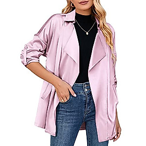Zeagoo Womens Blazers for Work Professional Satin Oversized Blazer Jackets with Pockets,Pink Purple Small