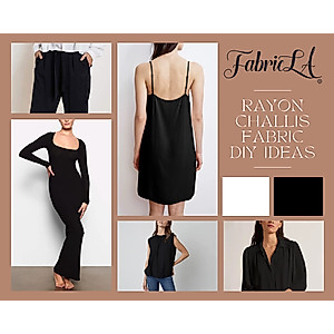 Rayon Challis Fabric by The Yard - 60" Inches Wide - Lightweight Rayon Fabric - Use Rayon Fabric by The Yard for Lounge Wear, Jumpsuits, Pajamas, and Skirts - Black, 2 Continuous Yards