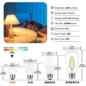 Sphoon Dimmable LED 3W Small Light Bulb, 25w Equivalent E26 Standard Screw Base, G40 Soft Warm White 2700K 260lm Frosted Lights Bulb for Bathroom, Bedroom, Table Lamp Bulb, Bedside Accent Pack of 6