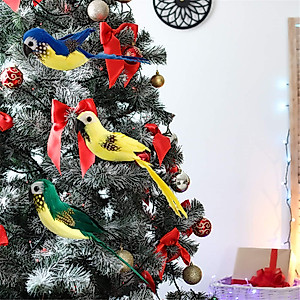 ZCFGUOI 4 Pcs Artificial Simulation Foam Feather Parrot, Mini Sparrow Ornaments with Metal Clip, DIY Craft for Wedding and Modern Home Garden Zoo Ornament