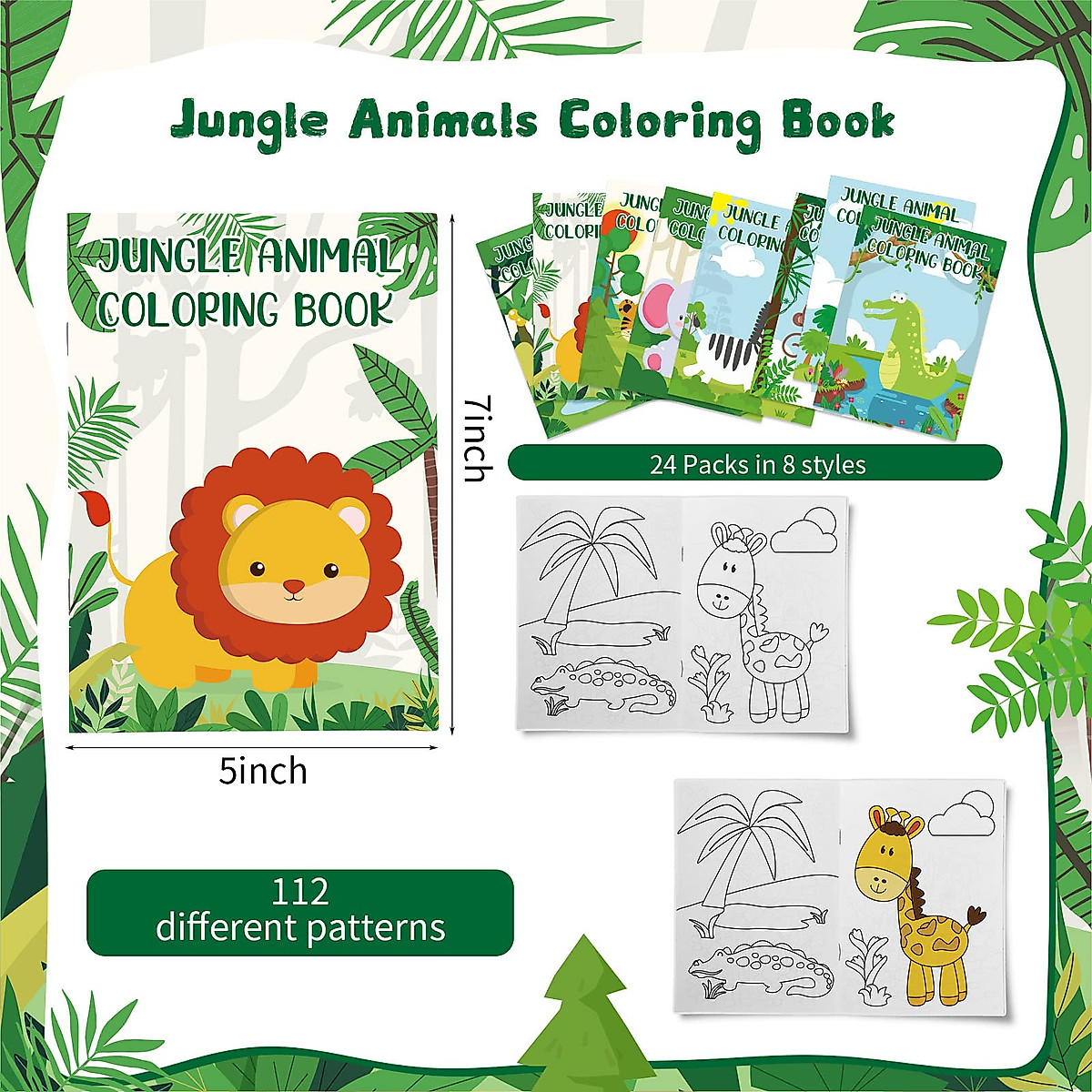 Honoson 24 Pcs Kids Coloring Books Animals Truck Coloring Books Bulk Jungle Animals Party Favors Mini DIY Art Drawing Book for Birthday Gifts Classroom Jungle Party Supplies (Cartoon Style)