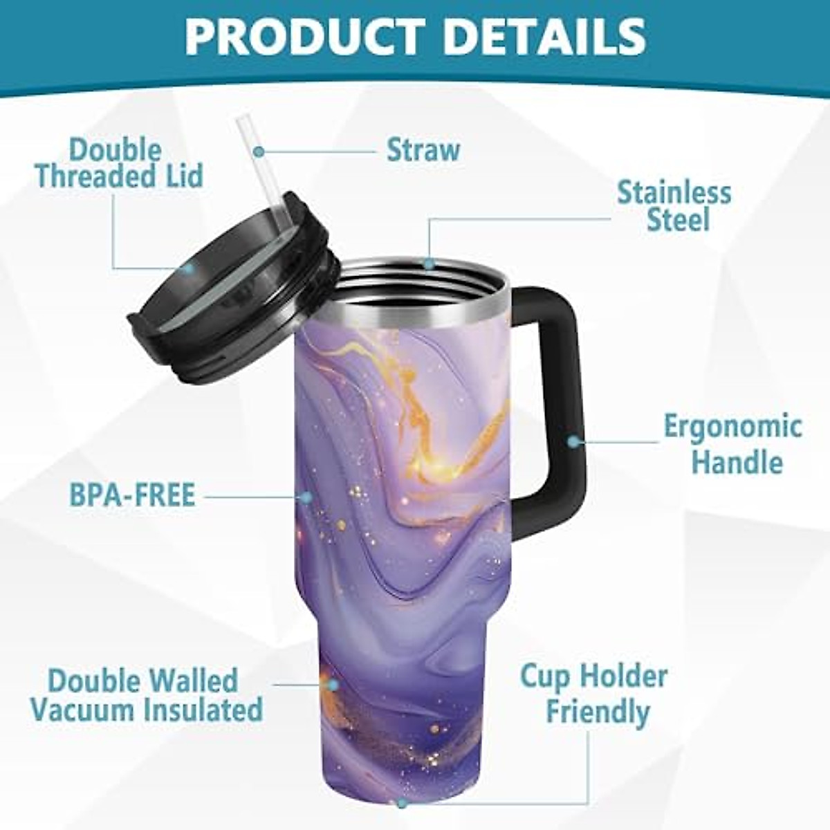 FRCSDIY Marble Insulated Tumbler with Handle and Straw Lid,30oz Leakproof Stainless Steel Cup BPA-Free Water Bottle
