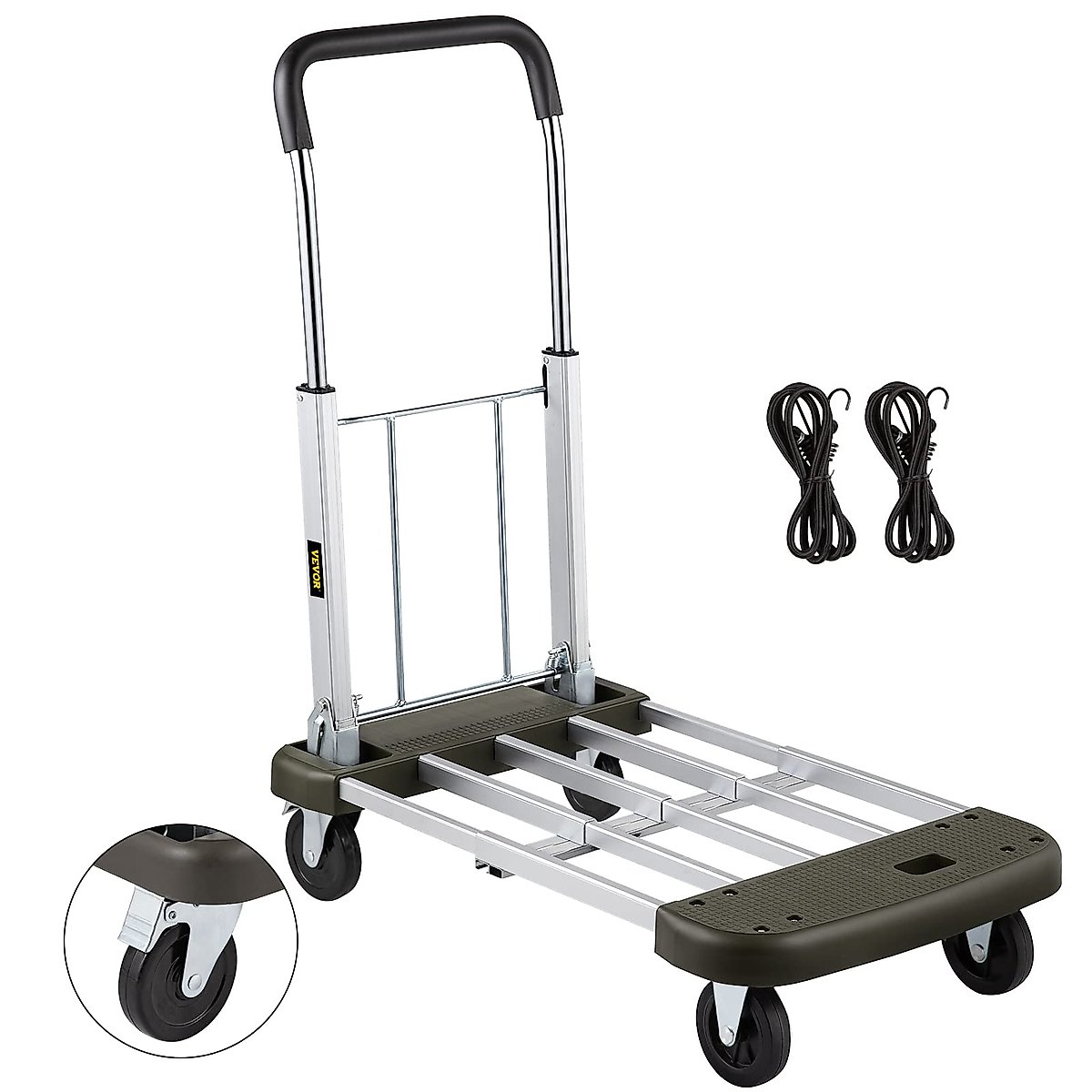 VEVOR Platform Truck Foldable,Compact Push Cart Adjustable Length, Aluminum Folding Cart Telescoping Handle with 4 Wheels ,330 LBS Capacity