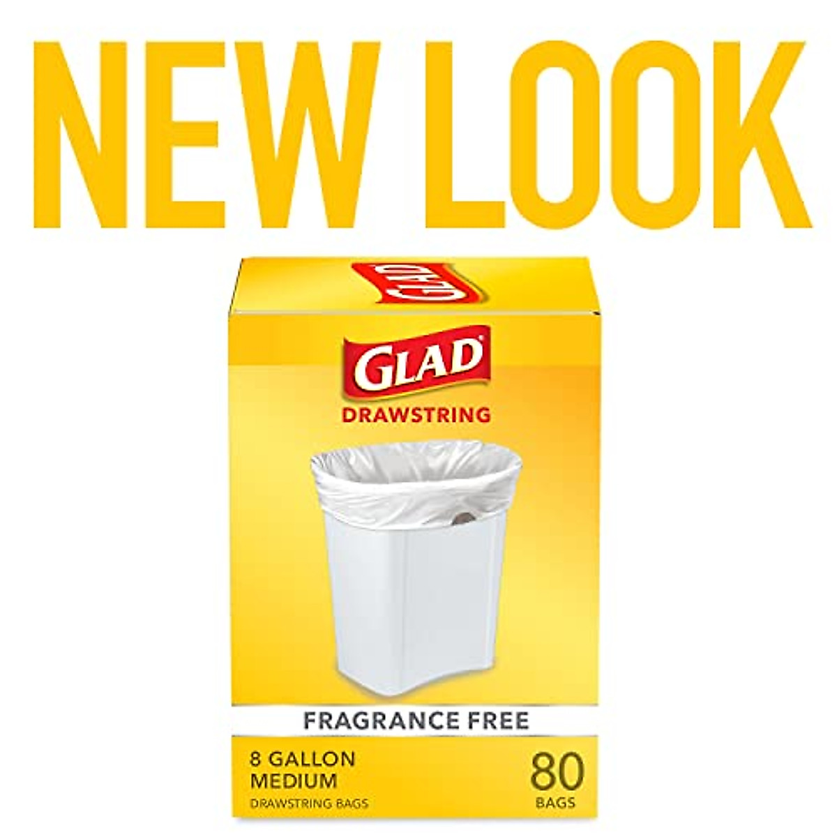 Glad Medium Drawstring Trash Bags, 8 Gallon, White, Fragrance Free, 80 Count, Pack May Vary