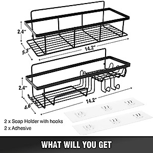 XQZT Shower Caddy,2-Pack Adhesive Shower Shelf, No Drilling Rustproof Wall Sticker Shower shelves,For bathroom/toilet/kitchen etc.(Matte Black)