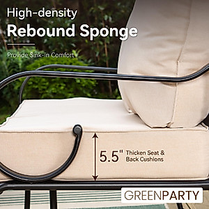 GREEN PARTY 4-Pieces Patio Furniture Set, Outdoor Metal Patio Conversation Set with Fire Pit Table, Patio Sofa with Cushions, Beige