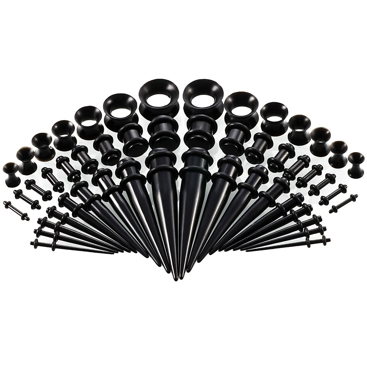 50PCS Gauges Kit Ear Stretching 14G-00G Tunnel Plug Taper Set Ear Gauges Expander Set Body Piercing Jewelry Gifts for Men and Women Black
