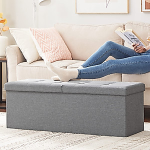 SONGMICS Storage Ottoman, Foldable Storage Bench, 15 x 43 x 15 Inches, Flipping Lid, 660 lb Load Capacity, for Entryway, Living Room, Bedroom, Ash Gray ULSF71G