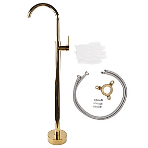 Freestanding Bathtub Faucet, European Style Brass Stainless Steel Floor Mounted Tub Filler Without Hole Single Handle High Flow Shower Faucet Bathroom Tub Faucets for Column Type (Gold)
